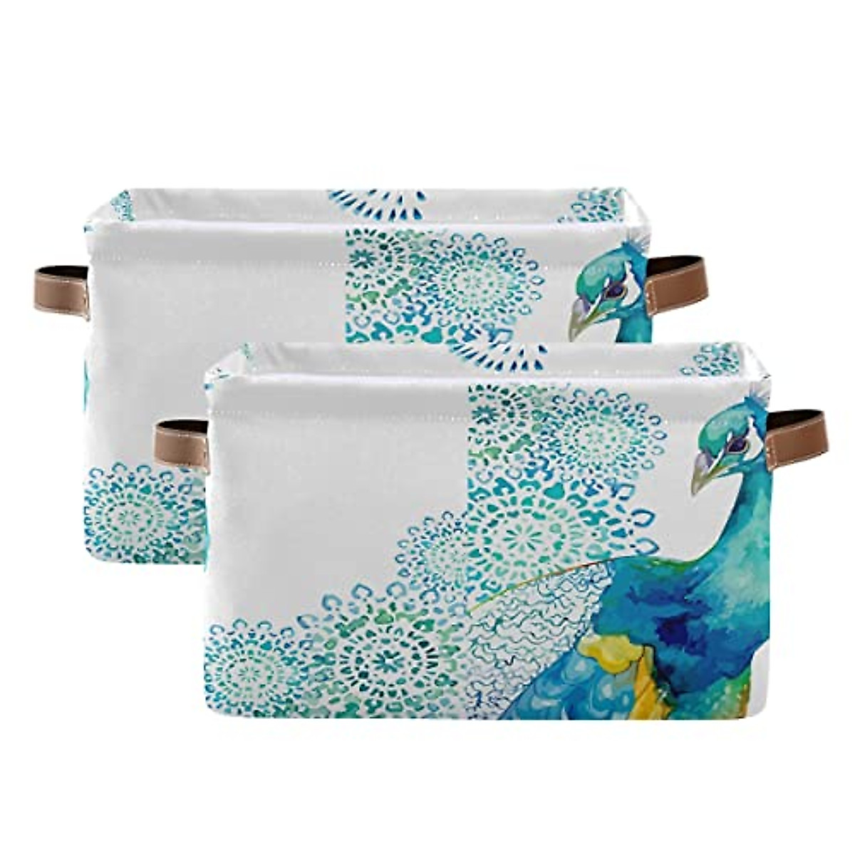 Blue Peacock Flower Square Storage Basket Storage Bins Canvas Storage Organizer Closet Shelf Organizer for Home Office, 1 Pc