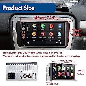Double Din Car Stereo with Apple CarPlay & Android Auto - 7" Touchscreen Car Radio with Backup Camera and Mirror Link - Bluetooth Audio (Wired carplay)