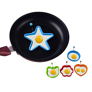 Egg Ring- Fried Egg Mold, 5pcs Different Shapes Stainless Steel Egg Poacher, Non Stick Pancake Shaper Mold With Handles (Silicone)