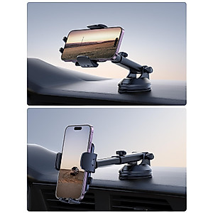 Lamicall Car Phone Holder - [Strongest Military-Grade Suction Cup] Phone Holders for Your Car Quick Release Adjustable Car Phone Mount Holder Dashboard for iPhone Samsung Smartphone Truck