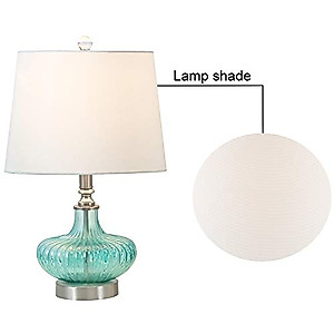 Maxax Glass Table Lamps Set of 2, Blue Bedside Desk Lamps with White Drum Shade for Living Room/Family/Bedroom/Nightstand