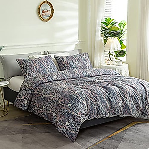 QSTEHEML Duvet Cover Queen Size, Branch Pattern Print Duvet Cover for All Seasons, 3 Pieces Ultra Soft Microfiber Duvet Cover Set with Zipper Closure and Corner Ties (Gray, Queen, 90x90'')