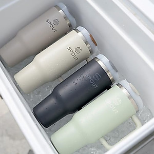 SPOUT 40 oz Tumbler With Handle And Straw, Insulated Stainless Steel Water Bottle With Straw - Travel Mug | BPA Safe Tumblers | Iced Drinks, Water, Cold/Hot Coffee - Cupholder Friendly - Cream