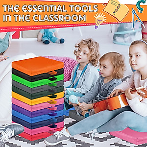 12 Pcs Floor Cushions Bulk for Classroom 15 Inch Colored Flexible Seating with Handle Soft Foam Floor Pillow Kids Floor Seats Cushion for Kids Adults Daycare School Home Office Chair (Square)