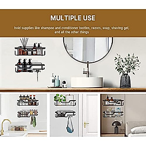 2 Pack Shower Caddy Shelf, Wall Mounted Organizer Rack, Self Adhesive Bathroom Shelves with Soap Dish, Bathroom Basket Shelf with Hooks, Home Wall Shower Inside Organization and Storage (Matte Black)