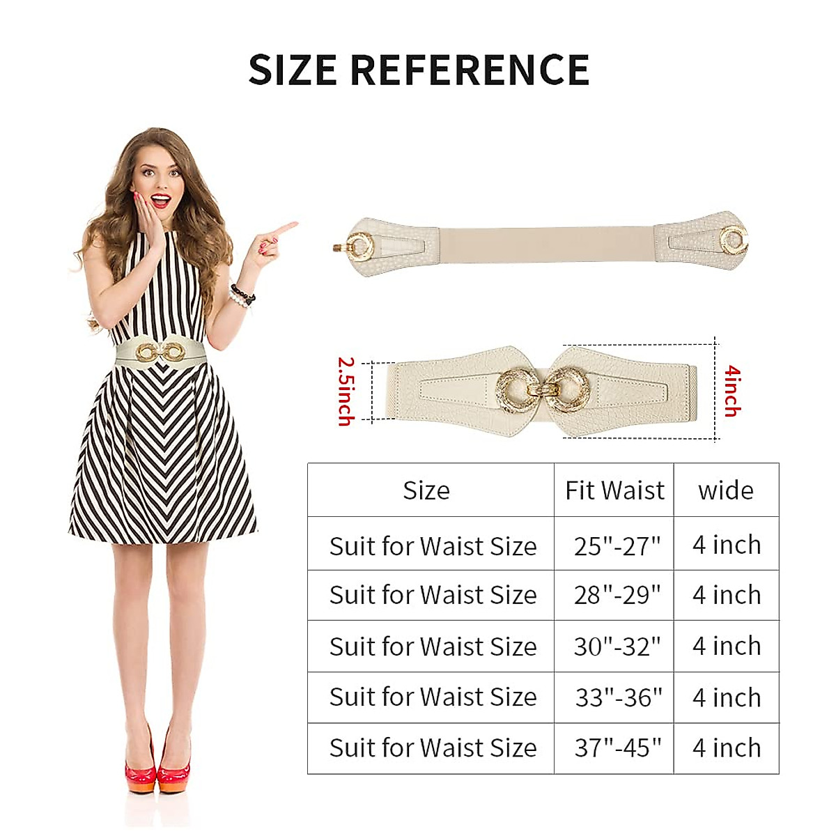 gingokuo Wide Elastic Waist Belts for Women Fashion Cinch Belts for Dresses Jeans Jumpsuit Beige M