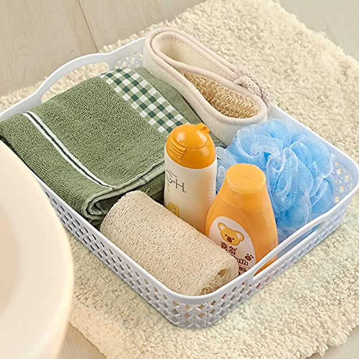Nesmilers Plastic Storage Tray Baskets, 6-Pack White Basket Trays