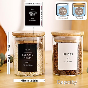 CZZGSM 24 Pcs Glass Spice Jars With 296 Spice Labels Preprinted of White and Black Color- 4oz Thicken(2.4mm) Spice Containers With Bamboo Airtight Lids - Empty Small Herb Seasoning Jars