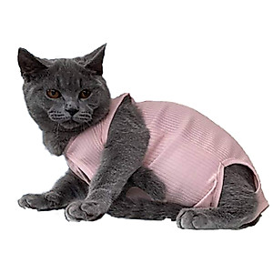 Lanyarco Pet Cat Recovery Suit Shirt Clothes 95% Cotton,Collar Alternative for Cats,Large Muted Pink