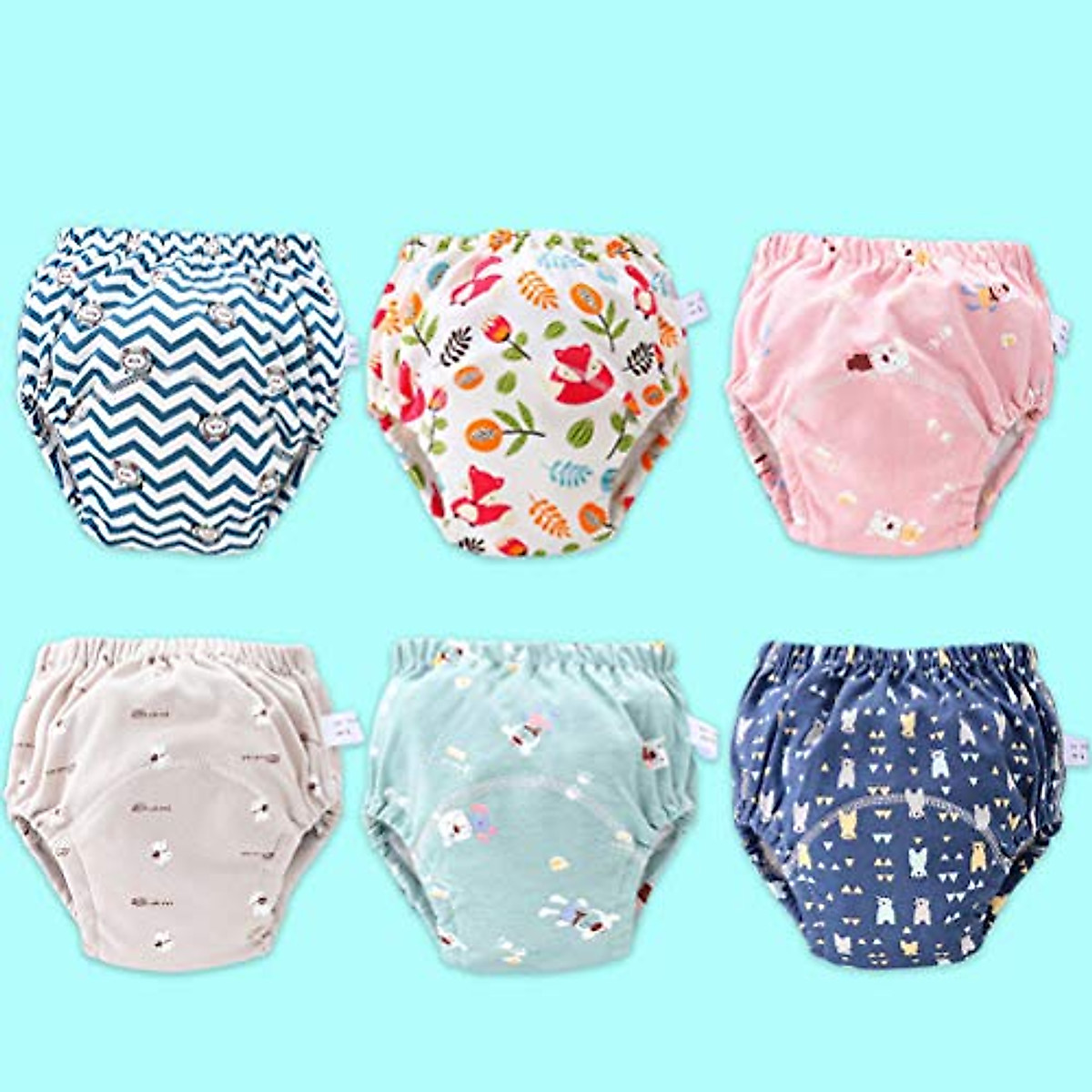 2pcs Breathable Cloth Bag Cotton Washable Nappy Leak Proof Cloth Diaper - Size S(1pc Green Flower, 1pc Fox)