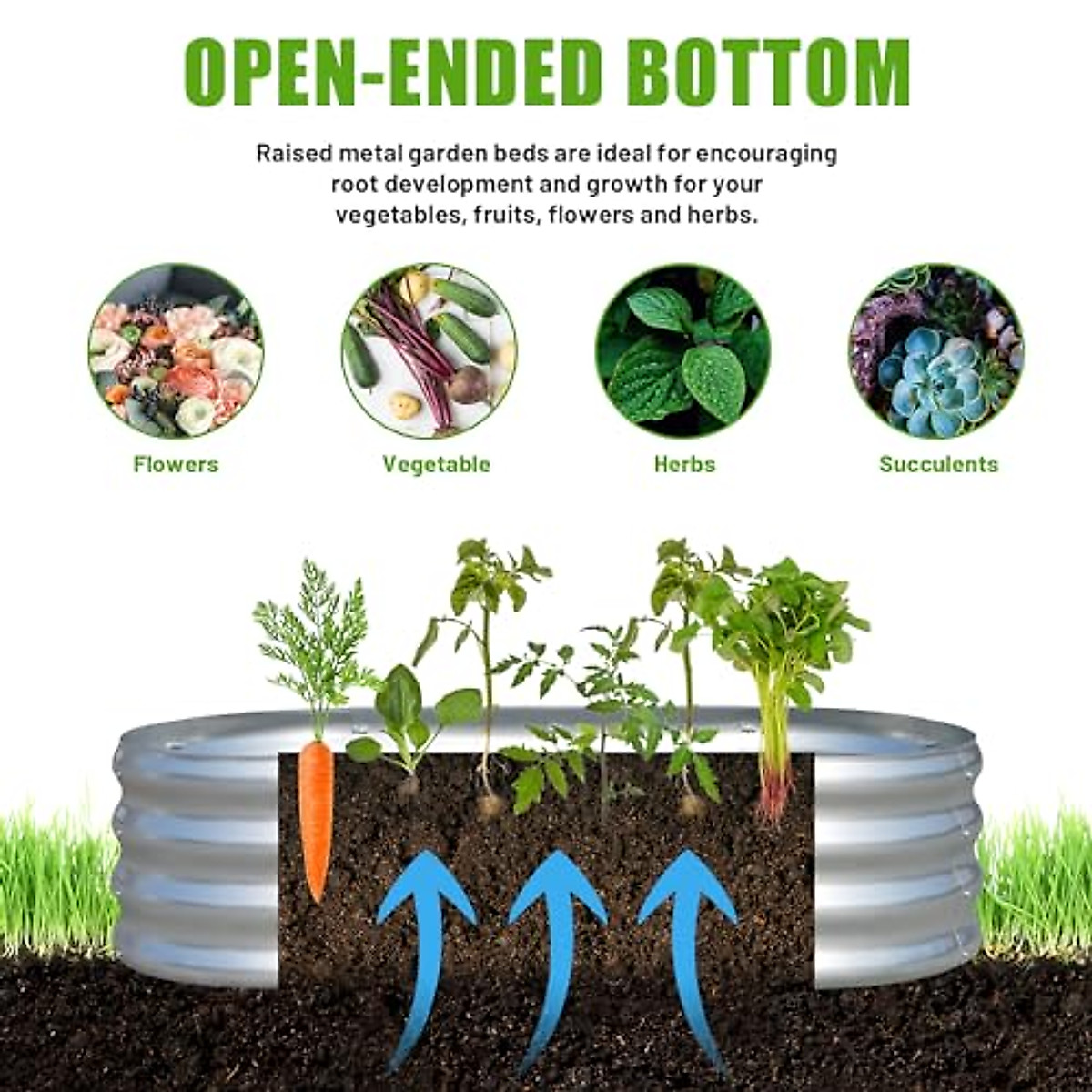 SnugNiture Galvanized Raised Garden Bed, 4x2x1ft Oval Metal Planter Box for Planting Outdoor Plants Vegetables