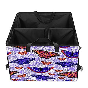 Gorgeous Butterfly Retro Purple Trunk Organizer Large Storage Groceries Bag for Car Trunk with Dividers Back Seat SUV Organizers Collapsible Adjustable Auto Trunk Cargo Box