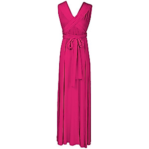 Women Evening Long Dress Convertible Multi Way Wrap Wedding Bridesmaid Dresses Party Pageant Cocktail Ball Prom Gown Summer Beach Maxi Sundress Lady Transformer Bandage Dress Hot Pink XL
