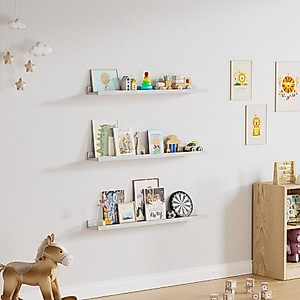 Acovy Floating Shelves for Wall, 36 inch Solid Wood Picture Ledge Shelf, Picture Shelf for Wall with Ledge, Floating Book Shelves for Living Room Bedroom Kitchen Nursery Decor, White, Set of 2