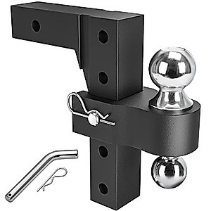 YITAMOTOR Adjustable Trailer Hitch, Fits 2-Inch Receiver, 8-Inch Drop Hitch, Aluminum Tow Hitch, Ball Mount, 2 and 2-5/16 inch Combo Stainless Steel Tow Balls with Double Pins, Black
