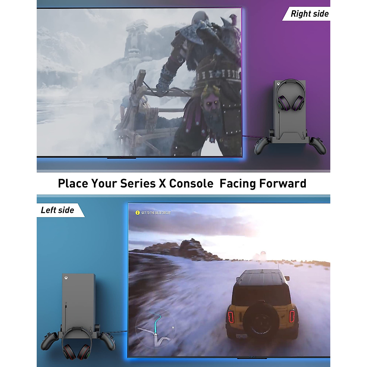 Wall Mount for Xbox Series X with 2 Controller Holders and 1 Headphone Stand, Wall Mount Kit for Xbox Series X Accessories, Dual Ventilation Design Wall Shelf, Place Console Front Facing
