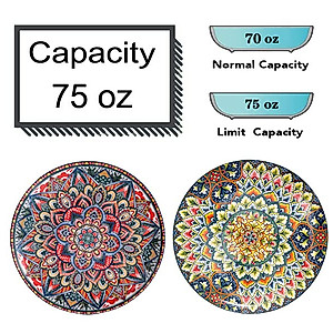 Qlans Serving Bowls 10.2inch 75 Oz Fruit Bowls Salad Bowls, Pasta Bowl Set of 2, Serving Dishes for Entertaining, Vibrant Color Large Bowls for Party,Microwave & Dishwasher Safe （Multicolor）