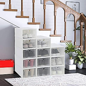 Micozy 12Pcs Foldable Shoe Box Storage Plastic Transparent Case Stackable Organizer 12.99x9.45x5.12 inch
