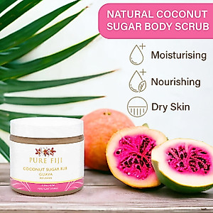 Pure Fiji Coconut Sugar Body Scrub - Body Exfoliator Scrub Natural Origin for Smooths and Softens Skin - Organic Exfoliating Sugar Scrub for Body, Guava, 15.5 Oz