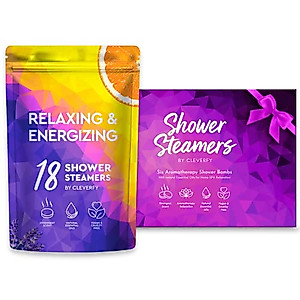 Cleverfy Shower Steamers Pack of 18 and Pack of 6: Citrus & Lavender and Variety Pack Bundle. Shower Bombs with Essential Oils.