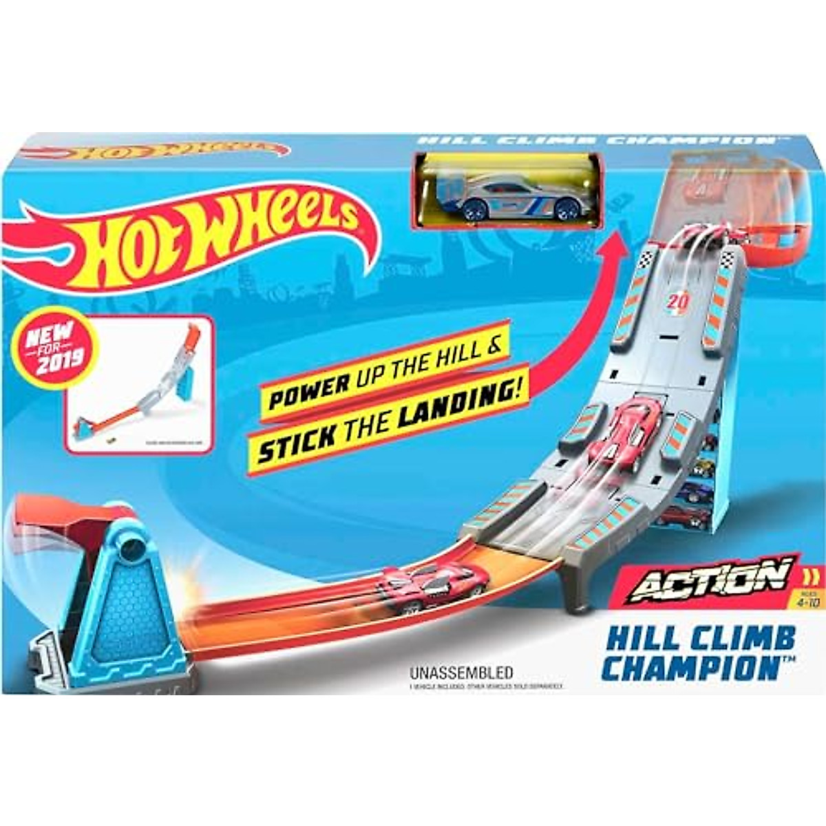 Hot Wheels Toy Car Track Set Hill Climb Champion Playset with 1:64 Scale Vehicle, Launch Uphill to Score Points & Win
