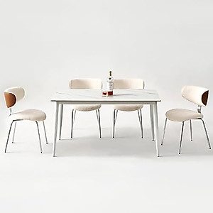 GrandNoor Modern Boucle Dining Chairs Set of 2,Faux Leather Kitchen & Dining Room Chairs,Curved Backrest Upholstered Dining Chairs with Metal Legs, White