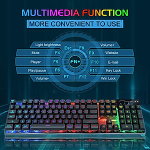 Gaming Keyboard and Mouse Combo, K1 LED Rainbow Backlit Keyboard with 104 Key for Computer/PC/Laptop