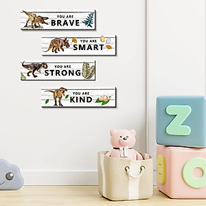 UBLURO 4 Pieces Dinosaur Motivational Wall Art Decors - Dinosaur Wooden Hanging Wall Prints Plaques， Dinosaur Room Decor for for Kids Boys Nursery Bedroom Decorations