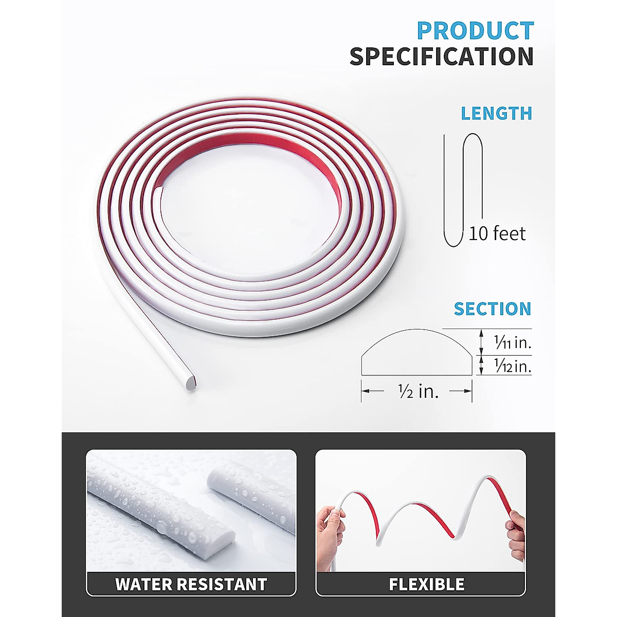 Art3d 10 Ft Peel and Stick Trim for Backsplash Tile Edge, Self-Adhesive Liner for Corner Decor in White