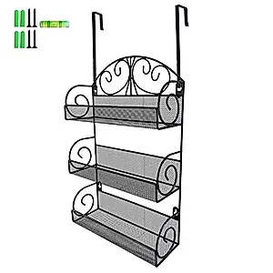 Giftgarden 3 Tier Over The Door Spice Rack, Wall Mount Hanging Spice Organizer for Cabinet Pantry Kitchen, Black