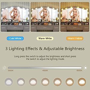 usikey Makeup Vanity with Lights, Vanity Desk, Makeup Vanity Table with 3 Drawers, 2 Cabinets & Long Storage Shelf, 10 Led Lights, Dressing Vanity Table with Stool, for Women, Girls, Bedroom, Grey