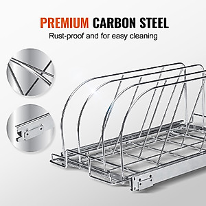 VEVOR Pan and Pot Rack, Expandable Pull Out Under Cabinet Organizer, Cookie Sheet Baking Pans tray Organization, Adjustable Wire Dividers, Steel Lid Holder for Kitchen Cabinet & Pantry Storage, 11.7"W
