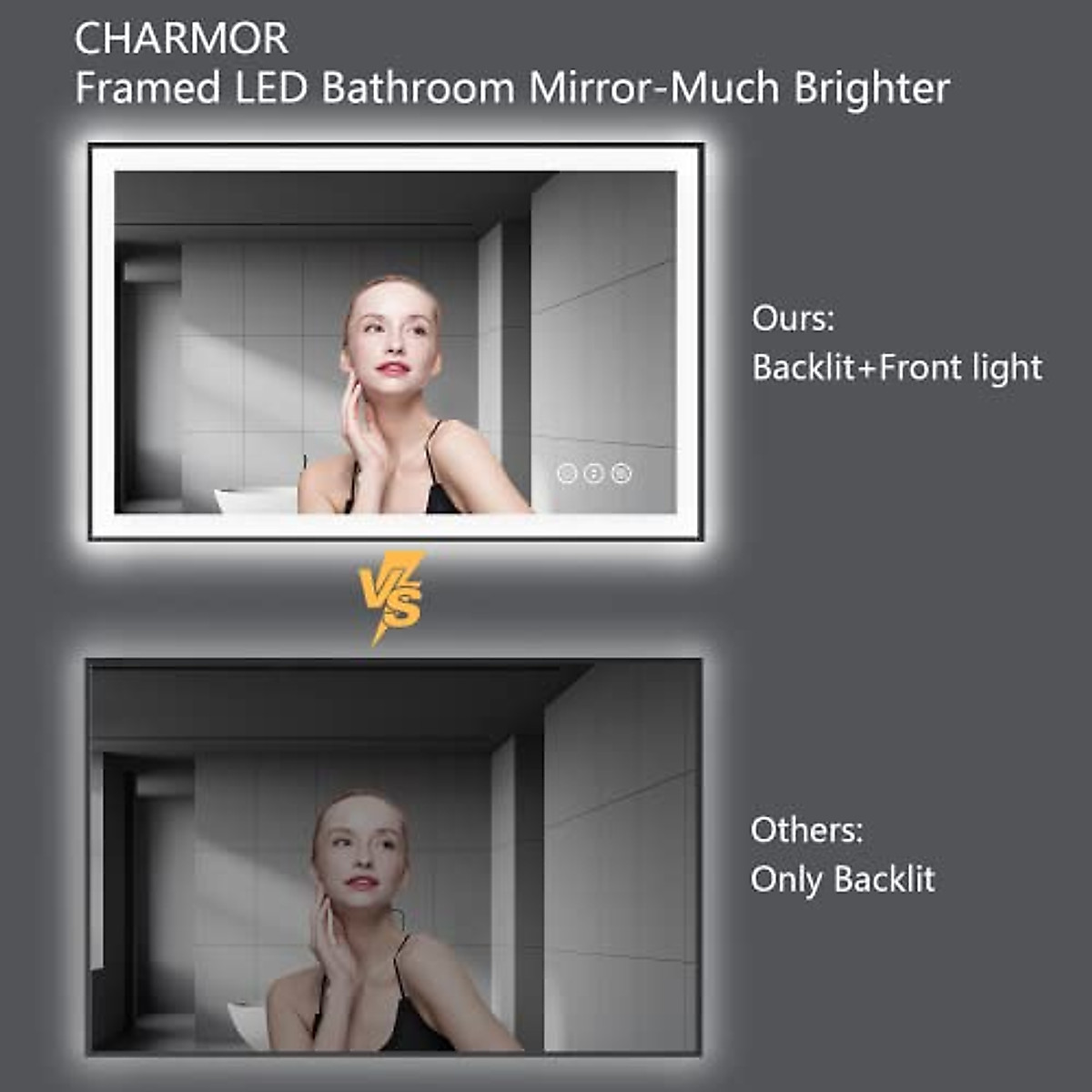 CHARMOR 40x24 LED Bathroom Mirror with Lights, Dimmable Framed Bathroom Vanity Mirror, Backlit and Front Lighted, Anti-Fog (Horizontal/Vertical)