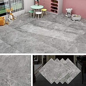 Livelynine Peel and Stick Floor Tile 12X12 Inch Grey Concrete Vinyl Flooring Peel and Stick Tile for Kitchen Flooring Bathroom Lamiante Flooring Waterproof Linoleum Flooring Tiles Sticky, 4 Pack