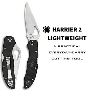 Spyderco Byrd Harrier 7.62" Lightweight Knife with 3.36" 8Cr13MoV Steel Blade and Black Non-Slip FRN Handle - PlainEdge - BY01PBK2