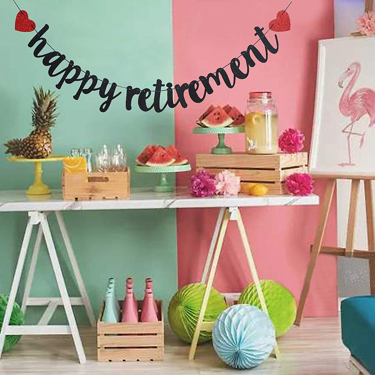 Retirement Banner with Red Hearts - Vintage Celebration Decor