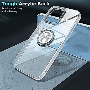 SQMCase Case for iPhone 14 Pro Max, Clear Body Soft TPU Shockproof Case with 360 Degree Rotation Ring Kickstand(Work with Magnetic Car Mount) for iPhone 14 Pro Max 6.7 inch, Clear