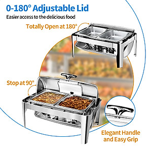 Umisu 13 QT Roll Top Chafing Dish Buffet Set, Stainless Steel Food Warmer with Perspective Window for Parties, Birthday, Hotels and Weddings,1 Full&2 Half&3 Third Size Food Pan and 1 Water Pan