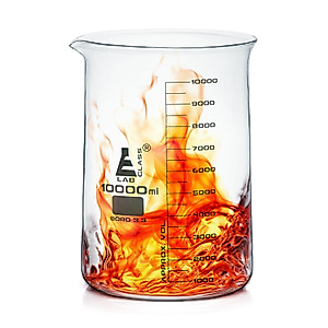 EISCO Beaker, 10,000ml - Low Form with Spout - White, 500ml Graduations - Borosilicate 3.3 Glass - 10L Beaker, Large Beaker