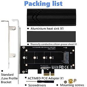 ACTIMED M.2 NVMe to PCIe Adapter, Aluminum Heat Sink, Supports 2230/2242/2260/2280 SSDs, PCIe X1 Interface, Compatible with Windows and Mac OS
