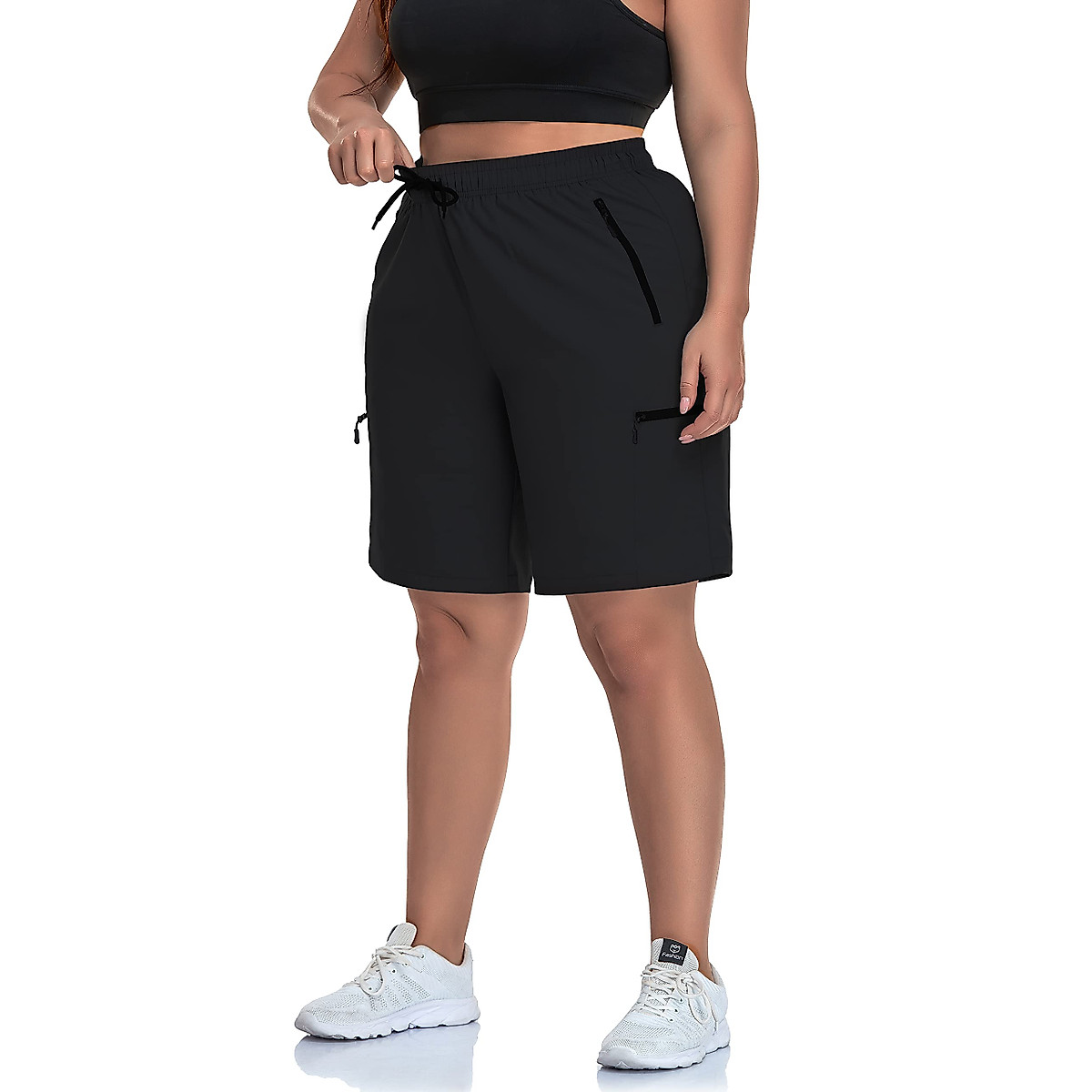 SEKINO Women's Plus Size Hiking Cargo Shorts Lightweight Quick Dry Summer Shorts Athletic Outdoor Shorts Zippered Pockets Black 3X