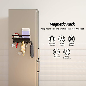 YJSMO 6 Hooks Magnetic Key Holder,Magnetic Key Racks with Tray,Magnetic Key Hooks,Magnetic Shelf for Keys,Letters, Coat Hooks,Used in Kitchen or Office,Made of Steel (Black, Medium)