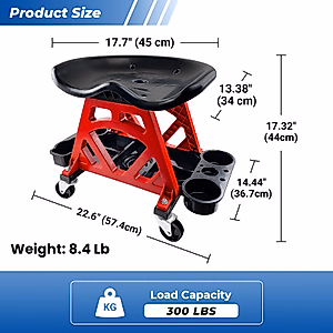 HOXWELL Durable Mechanic Stool Chair with Wheels, Heavy Duty Garage Shop Stool On Wheels, Rolling Stool Car Detailing Creeper Seat with Tool Tray for Workshop, Auto Repair Shop and Home