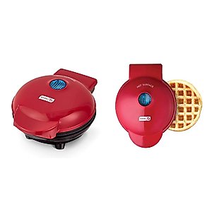 Dash Mini Maker Portable Grill Machine + Panini Press - Red & DMW001RD Machine for Individual, Paninis, Hash Browns, & other Mini waffle maker, 4 inch, Red