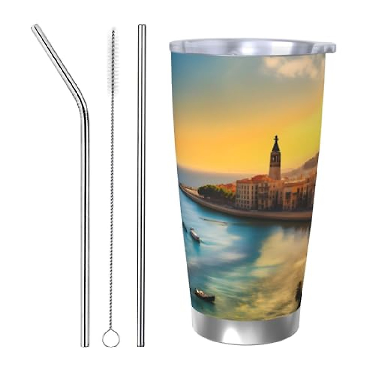 WXZYFP Car cup (single silver rim), can use a straw or drink directly, easy to use.Sunset in Barcelona