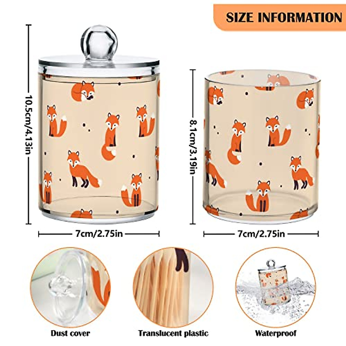 Plastic Jars with Lids,Cute Animal Fox Print Bulk Pack Storage Containers Wide Mouth Airtight Canister Jar for Kitchen Bathroom Farmhouse Makeup Countertop Household,Set 2