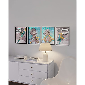 HAUS AND HUES Posters for Teen Girls Room - Set of 4 Supergirl Inspirational Wall Art Prints Cute Girl Wall Decor | Positive Affirmation Bedroom Superhero Motivational Wall Art (8"x10", UNFRAMED)