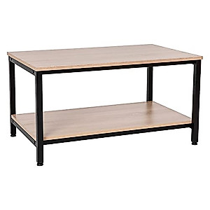 Flash Furniture Finley 2-Tier Rectangular Coffee Table - Modern Engineered Driftwood Finish Top - Black Steel Tube Frame - Lower Shelf