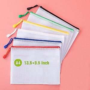 12 Pieces Mesh Zipper Pouch Document Folders Waterproof Plastic Mesh Bag for Business Makeup Board Game School Office Home Travel Storage