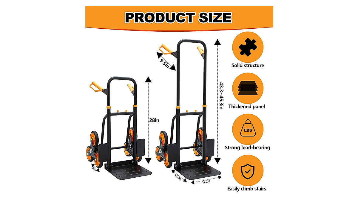 Datanly Heavy Duty Stair Climbing Hand Truck - 440 lbs Capacity